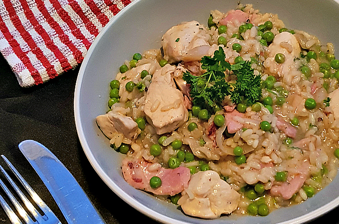 One Pot Chicken and Bacon Risotto Recipe - Skint Chef